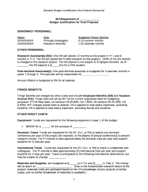 Budget Justification for Cost Proposal - osp mit Doc Template | pdfFiller