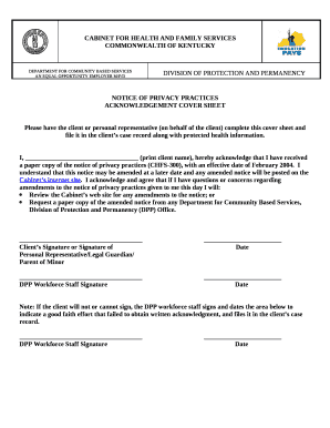 ACKNOWLEDGEMENT COVER SHEET - manuals sp chfs ky Doc Template | pdfFiller