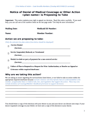 Notice of Denial of Medical Coverage or Other Action Doc Template ...
