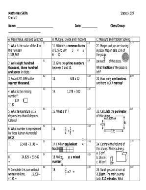 Maths Key SkillsStage 5: Skill Check 1 Doc Template | pdfFiller