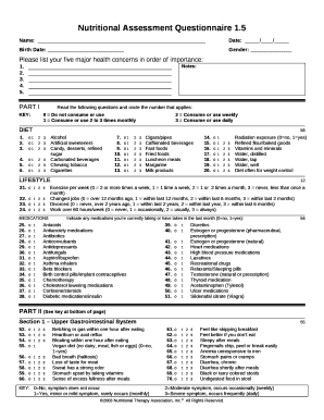 Nutritional Assessment Questionnaire 1 Doc Template | pdfFiller