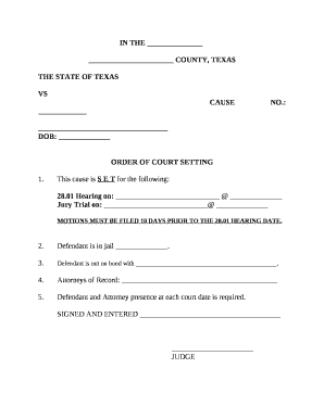 ORDER OF COURT SETTING Doc Template | pdfFiller