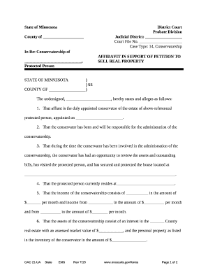 AFFIDAVIT IN SUPPORT OF PETITION TO SELL REAL PROPERTY Doc Template | pdfFiller