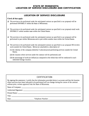 LOCATION OF SERVICE DISCLOSURE AND CERTIFICATION Doc Template | pdfFiller