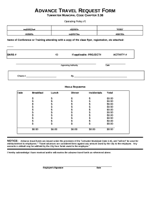 Advance Travel Request Doc Template | pdfFiller