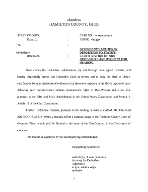 Now comes the Defendant, defendant, by and through undersigned Counsel ...