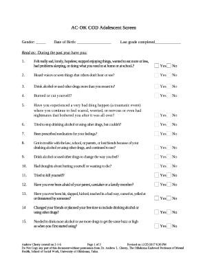 AC-OK COD Adolescent Screen Doc Template | pdfFiller