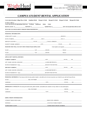 CAMPUS STUDENT RENTAL APPLICATION Doc Template | pdfFiller