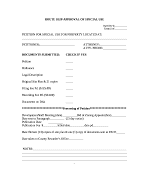 ROUTE SLIP-APPROVAL OF SPECIAL USE template Doc Template | pdfFiller