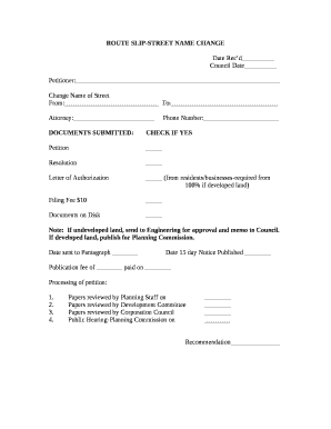 ROUTE SLIP-STREET NAME CHANGE Doc Template | pdfFiller