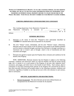 LIMITING IMPERVIOUS COVER RESTRICTIVE COVENANT Doc Template | pdfFiller
