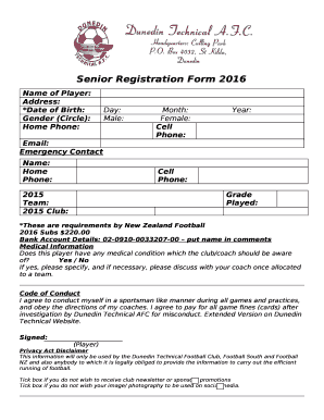 Senior Registration 2016 Doc Template | pdfFiller