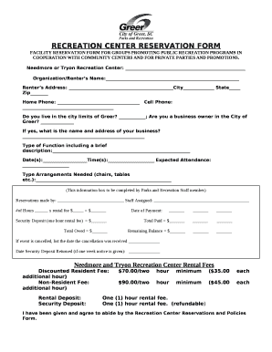 RECREATION CENTER RESERVATION Doc Template | pdfFiller