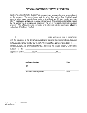 APPLICANT/OWNER AFFIDAVIT OF POSTING Doc Template | pdfFiller