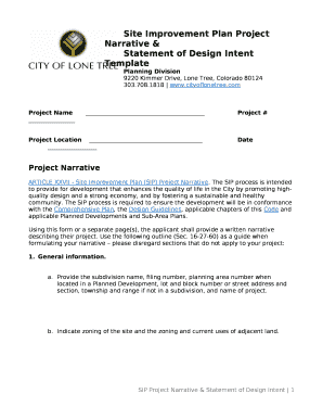 Site Improvement Plan Project Narrative & Doc Template | pdfFiller