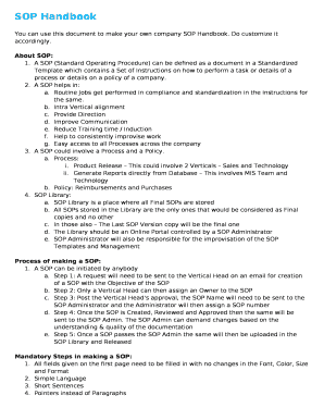 SOP Handbook Doc Template | pdfFiller