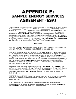SAMPLE ENERGY SERVICES AGREEMENT (ESA) Doc Template | pdfFiller