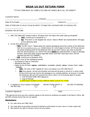 WEAR US OUT RETURN Doc Template | pdfFiller