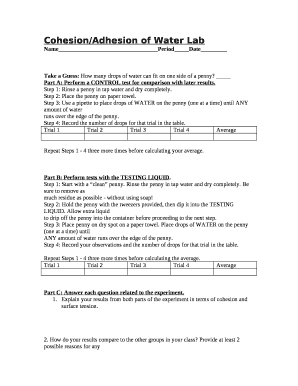 cohesive and adhesive properties of water Doc Template | pdfFiller