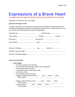 Expressions of a Brave Heart Doc Template | pdfFiller
