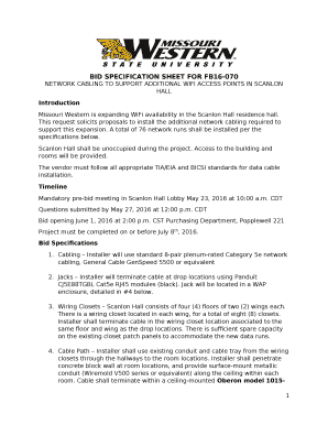 BID SPECIFICATION SHEET FOR FB16-070 Doc Template | pdfFiller