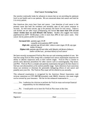 Oral Cancer Screening Doc Template | pdfFiller
