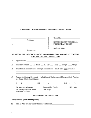 )NOTICE TO SET FOR TRIAL Doc Template | pdfFiller