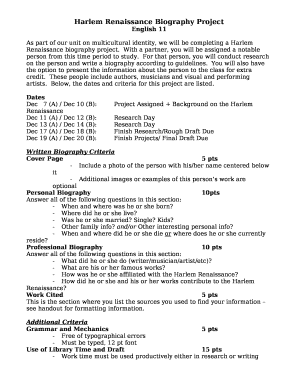 harlem renaissance biography project Doc Template | pdfFiller