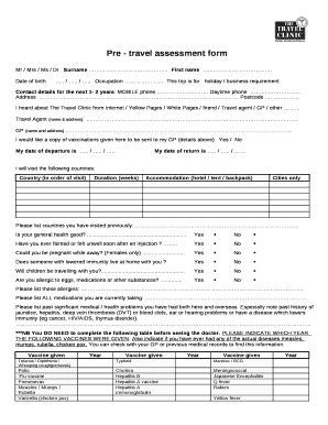 Pre - travel assessment Doc Template | pdfFiller