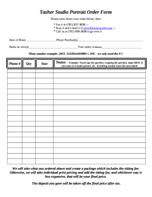 Tasher Studio Portrait Order Doc Template | pdfFiller