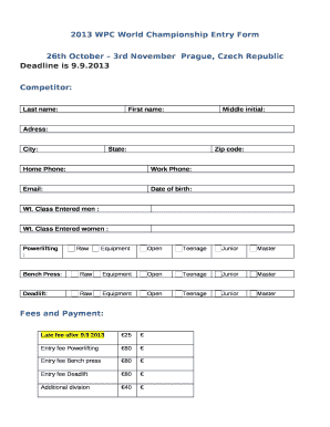 2013 WPC World Championship Entry Doc Template | pdfFiller