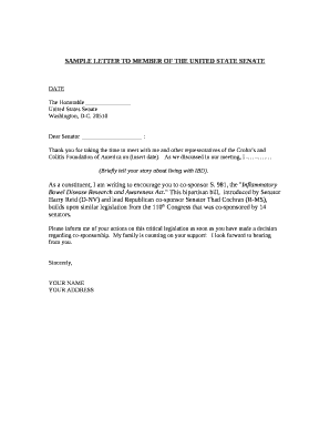 SAMPLE LETTER TO MEMBER OF THE UNITED STATE SENATE Doc Template | pdfFiller