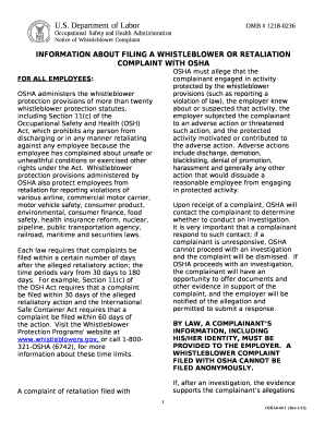 Ination about Filing a Whistleblower OR RETALIATION Complaint with OSHA ...