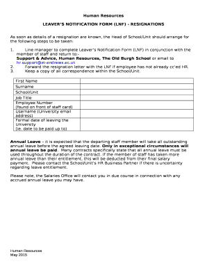 LEAVERS NOTIFICATION (LNF) - RESIGNATIONS Doc Template | pdfFiller