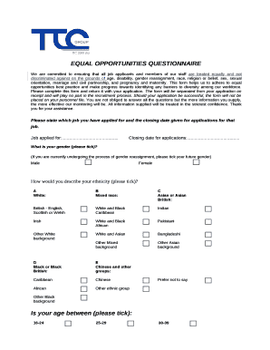 EQUAL OPPORTUNITIES QUESTIONNAIRE Doc Template | pdfFiller