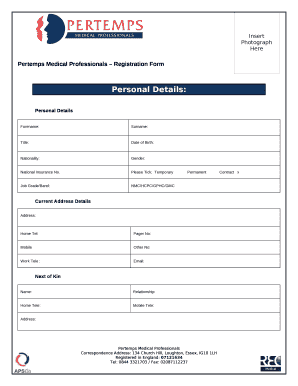 Pertemps Medical Professionals Registration Doc Template | pdfFiller