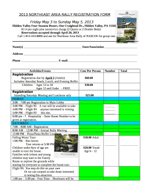 2013 NORTHEAST AREA RALLY REGISTRATION Doc Template | pdfFiller