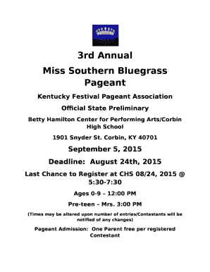 Miss Southern Bluegrass Pageant Doc Template | pdfFiller