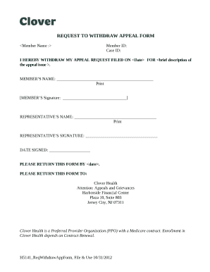 REQUEST TO WITHDRAW APPEAL Doc Template | pdfFiller