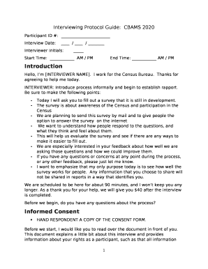 Interviewing Protocol Guide:CBAMS 2020 template Doc Template | pdfFiller