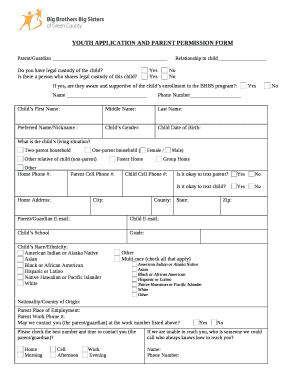 YOUTH APPLICATION AND PARENT PERMISSION Doc Template | pdfFiller