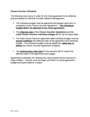 Choice Voucher Checklist: Doc Template | pdfFiller