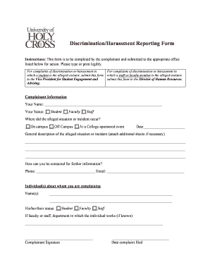 Fillable Online Discrimination/Harassment Reporting Form Fax Email ...