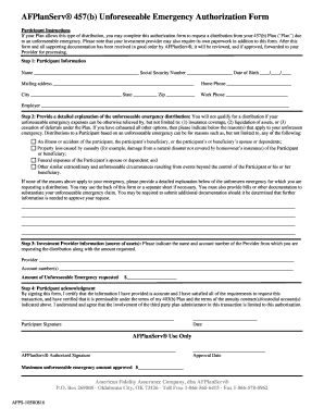 Fillable Online AFPlanServ 457(b) Unforeseeable Emergency Authorization ...