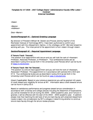 Template for AY 2016 2017 College Deans Administrative Faculty Offer Letter / Contract Doc ...