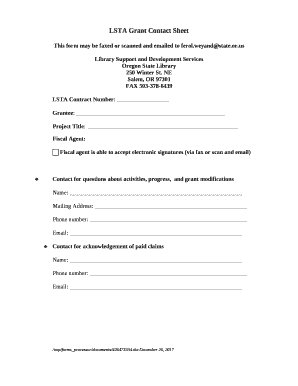 LSTA Grant Contact Sheet Doc Template | pdfFiller