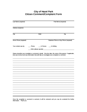 Citizen Comment/Complaint Doc Template | pdfFiller