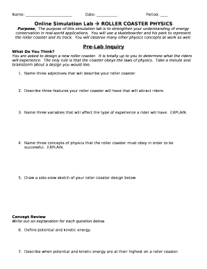 roller coaster simulation lab Doc Template | pdfFiller