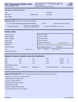 SNC Personnel Action Doc Template | pdfFiller