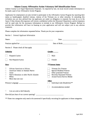Adams County Affirmative Action Voluntary Self Identification Doc ...